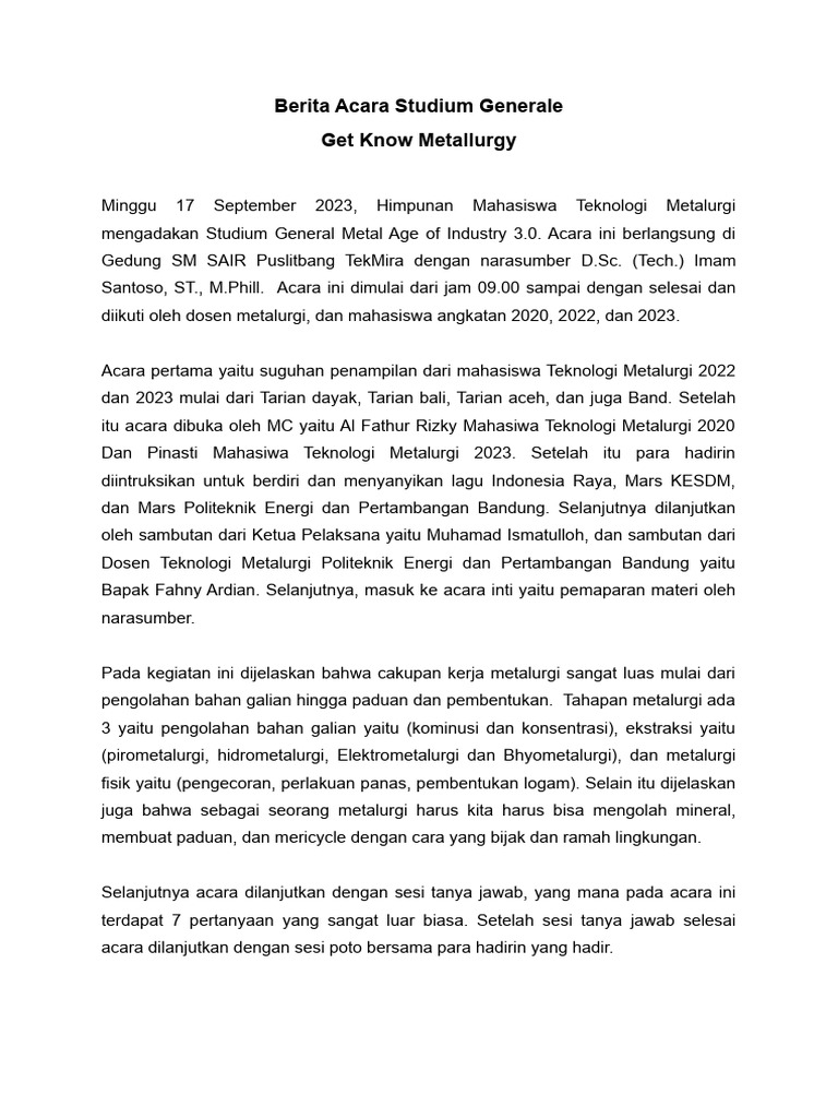 Berita Acara Studium Generale | PDF