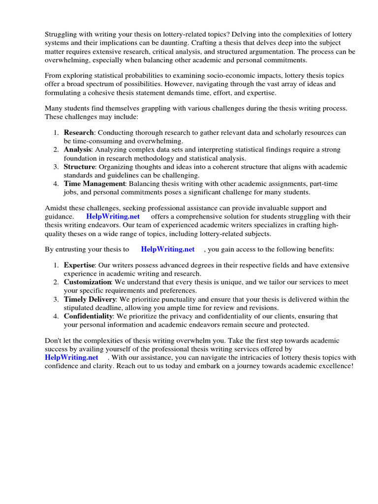 The Lottery Thesis Ideas Pdf Thesis Narration 8525