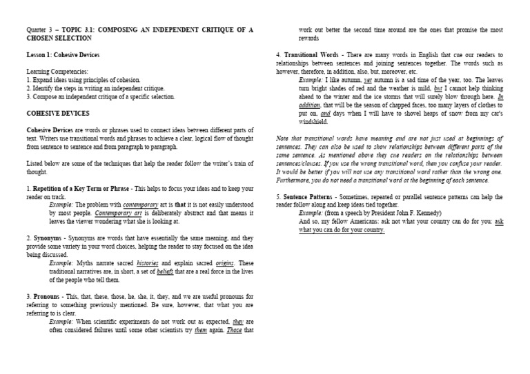 Module 5 - Lesson 1 - Composing An Independent Critique of A Chosen ...