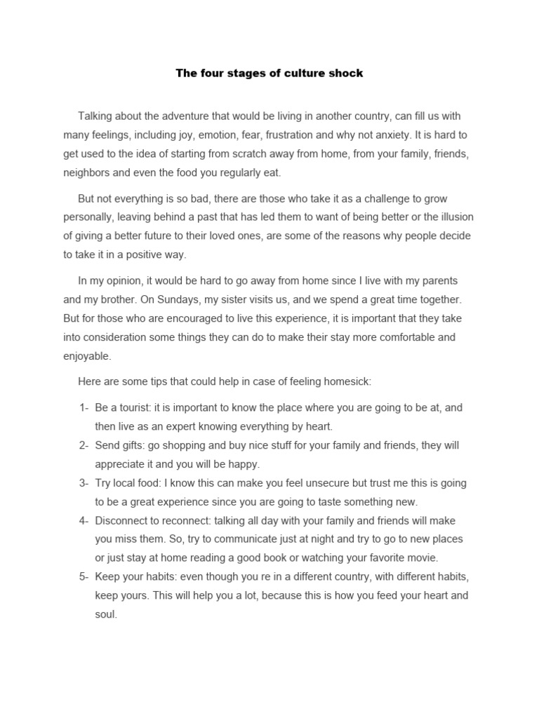 The Four Stages of Culture Shock | PDF