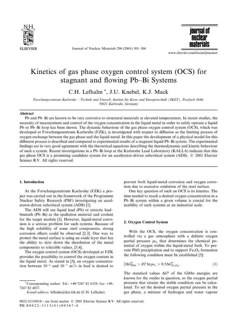 2001-IKET-Kinetics of Gas Phase Oxygen Control System (OCS) For Stagnant and Flowing Pb-Bi ...