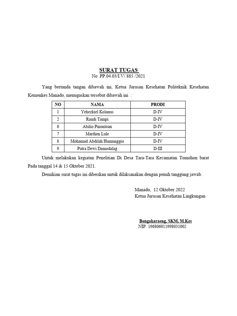 Surat Tugas Mahasiswa | PDF