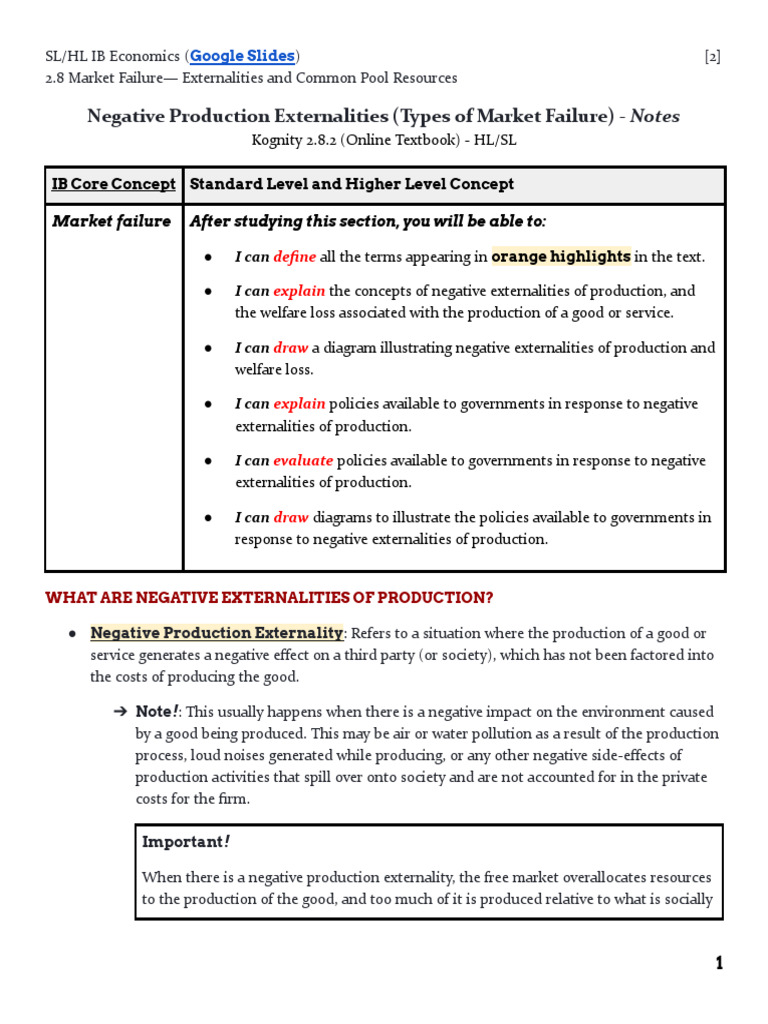 IB Economics: Market Failure Insights | PDF | Externality | Taxes
