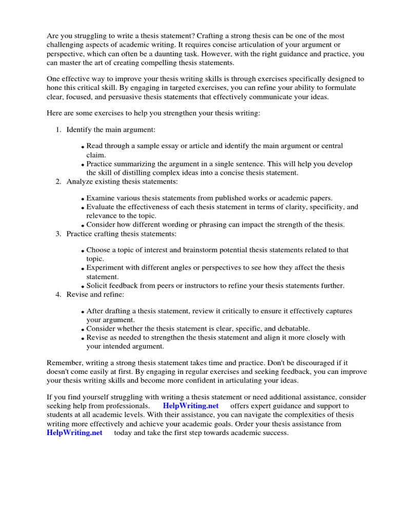 How To Write A Thesis Statement Exercises | PDF | Essays | Thesis