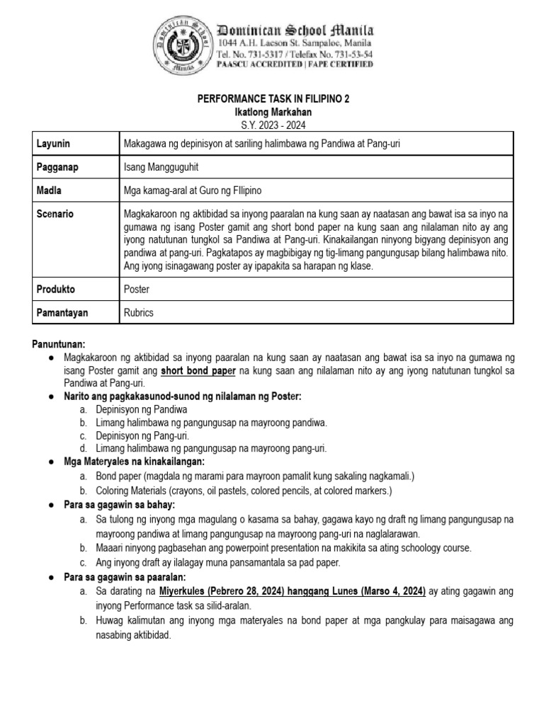 3RD Quarter Filipino 2 Peta | PDF