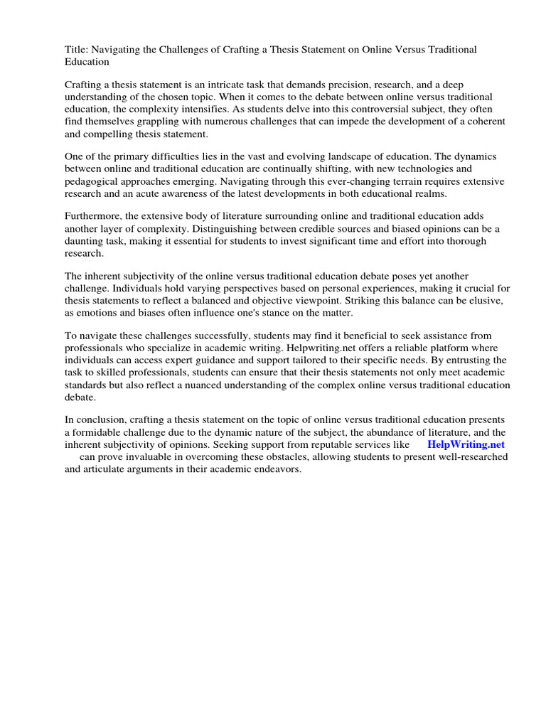 Thesis Statement For Online Versus Traditional Education | PDF ...