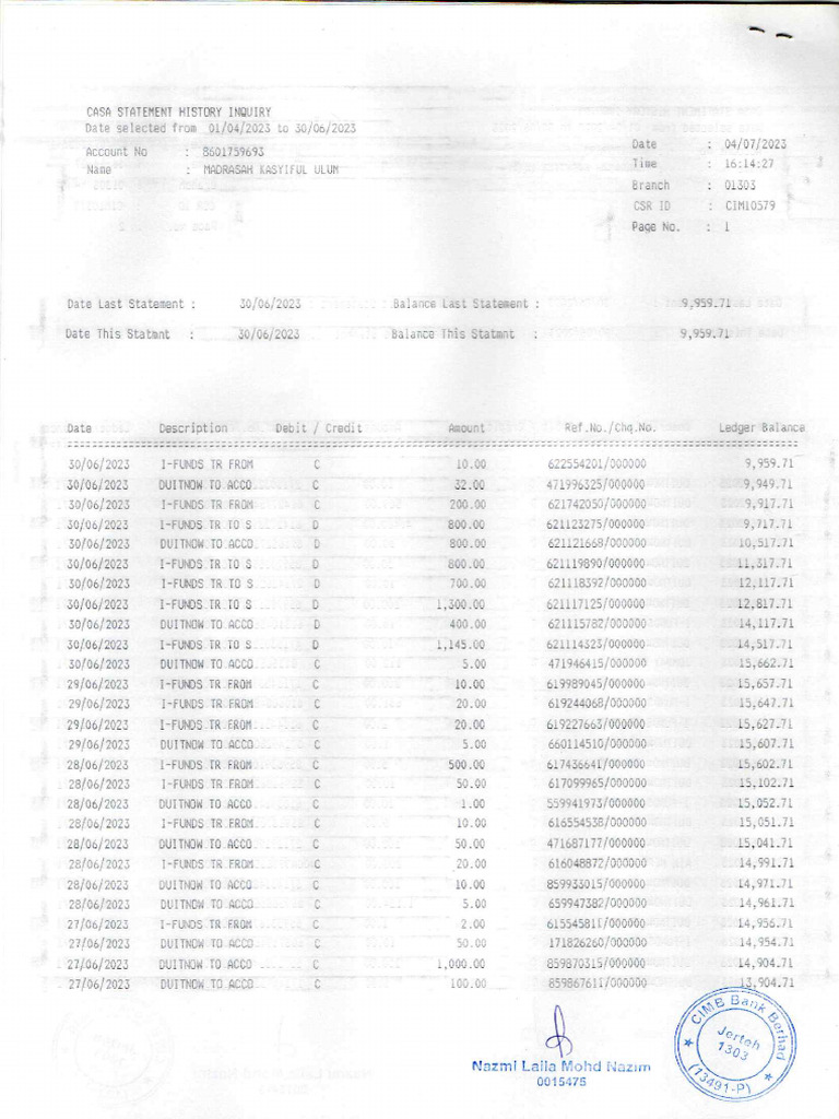 Statement Bank Cimb Mku | PDF