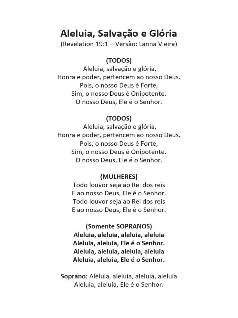 Letra do Hino Aleluia | PDF | Religião e Espiritualidade
