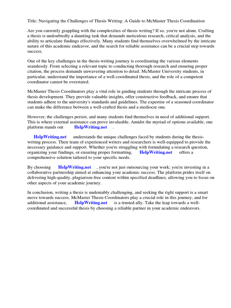 Mcmaster Thesis Coordinator | PDF | Thesis | Engineering