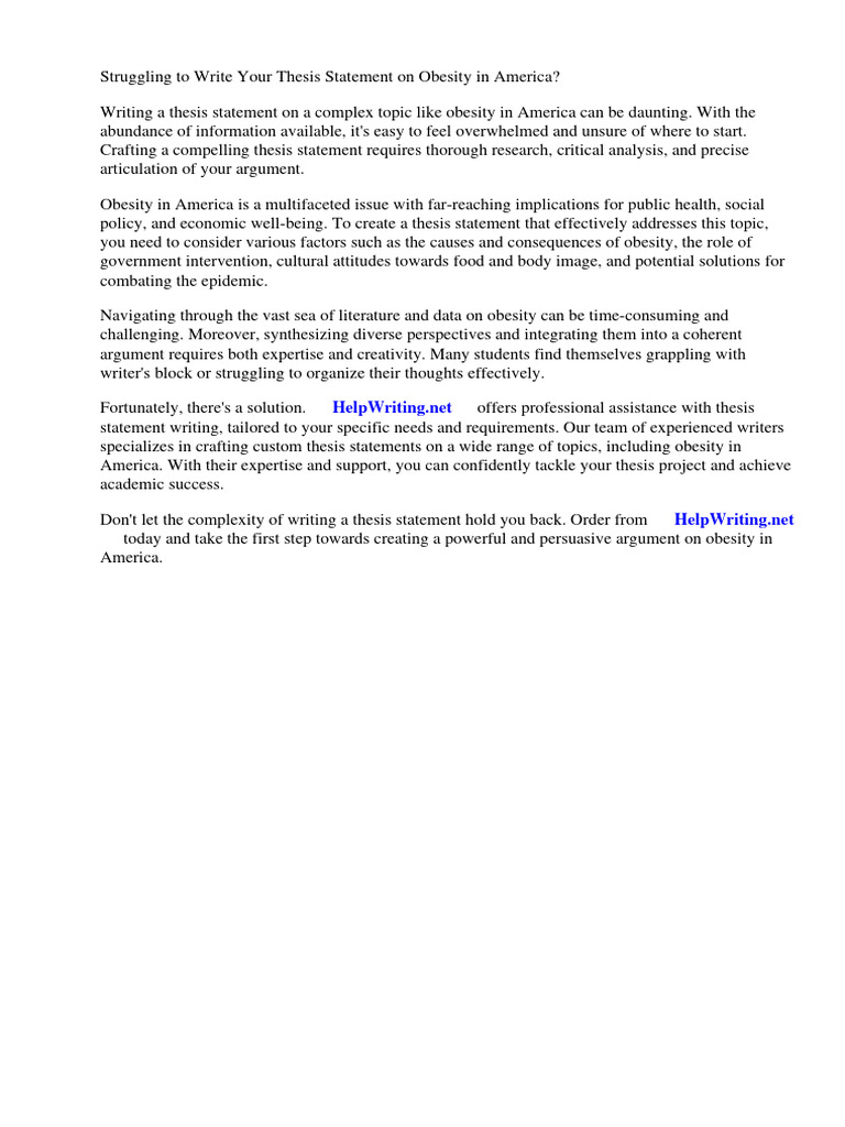 Thesis Statement For Obesity in America | PDF | Obesity | Childhood Obesity