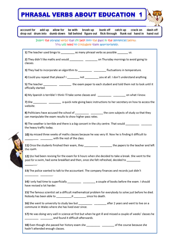 Education Phrasal Verbs Test Student | PDF