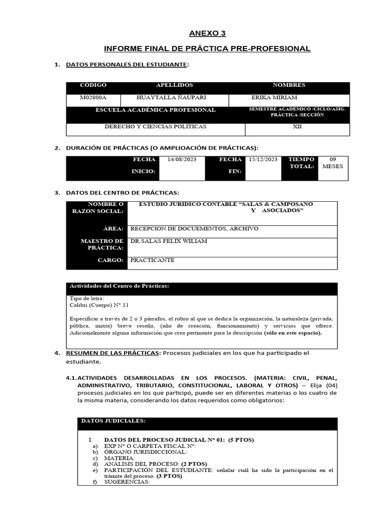 A3.formato de Informe Final Erika | PDF | Judicaturas | Ley Pública