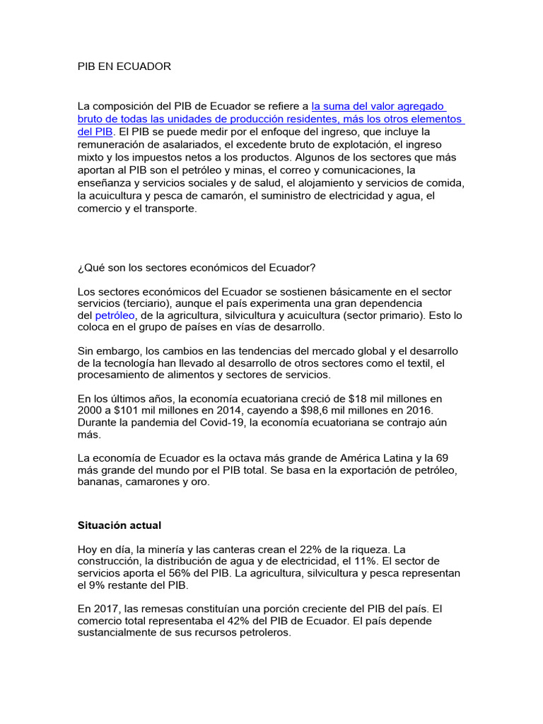 Pib en Ecuador | PDF | Ecuador | Producto Interno Bruto