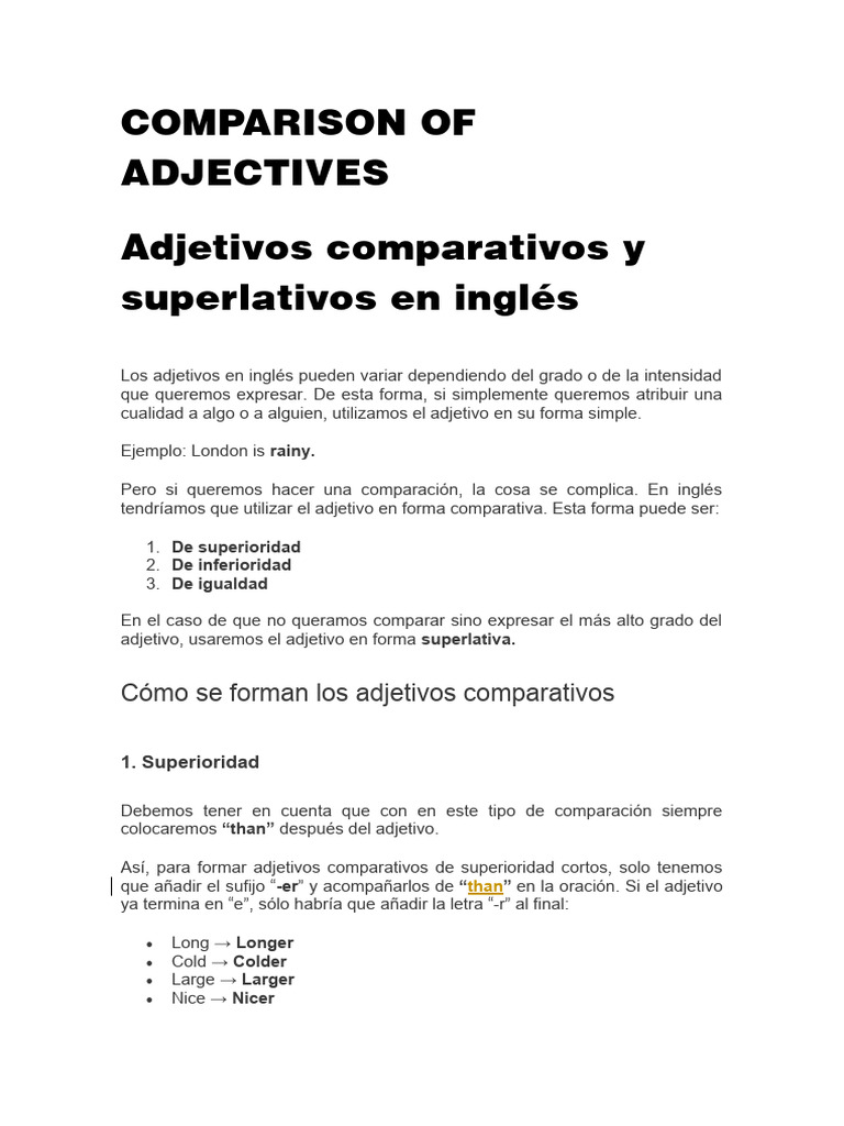 Adjetivos Comparativos y Superlativos en Inglés | PDF | Adjetivo ...