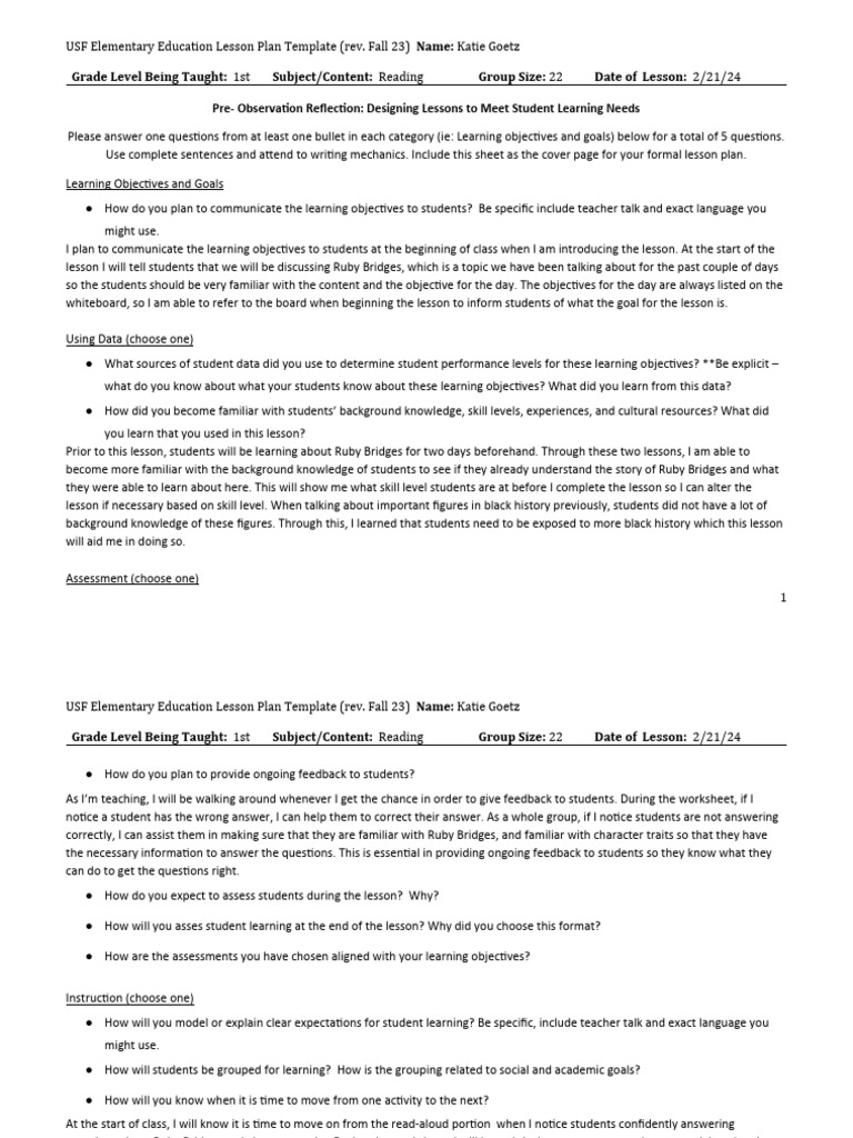 ruby bridges lesson plan 1 | PDF | Lesson Plan | Learning