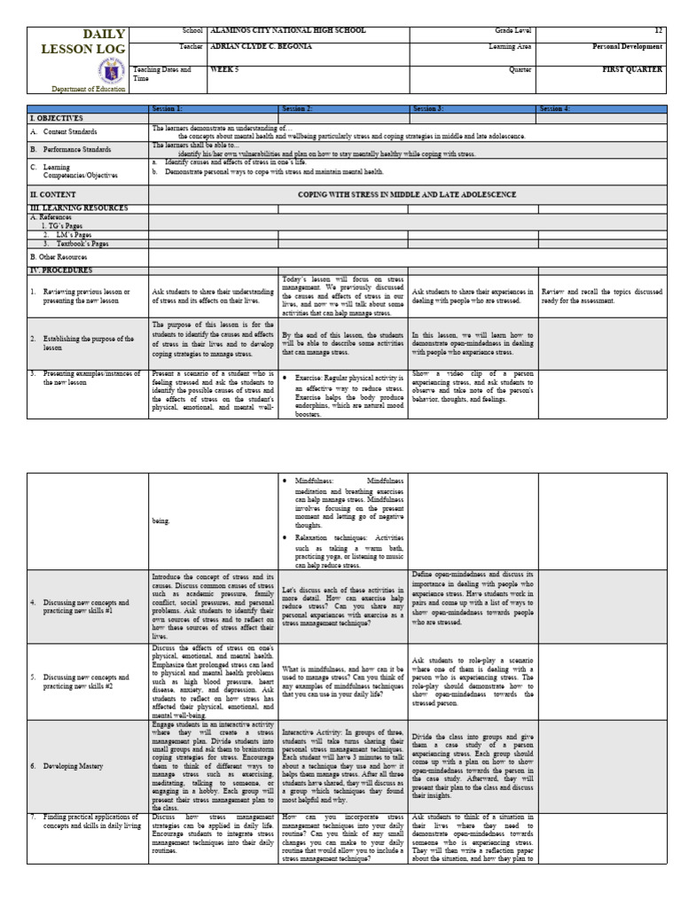 Perdev Q1 Week5 | PDF | Stress (Biology) | Mindfulness