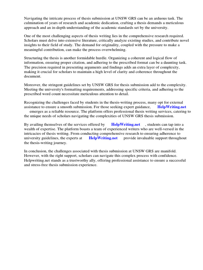 UNSW GRS Thesis Submission Guide | PDF | Thesis