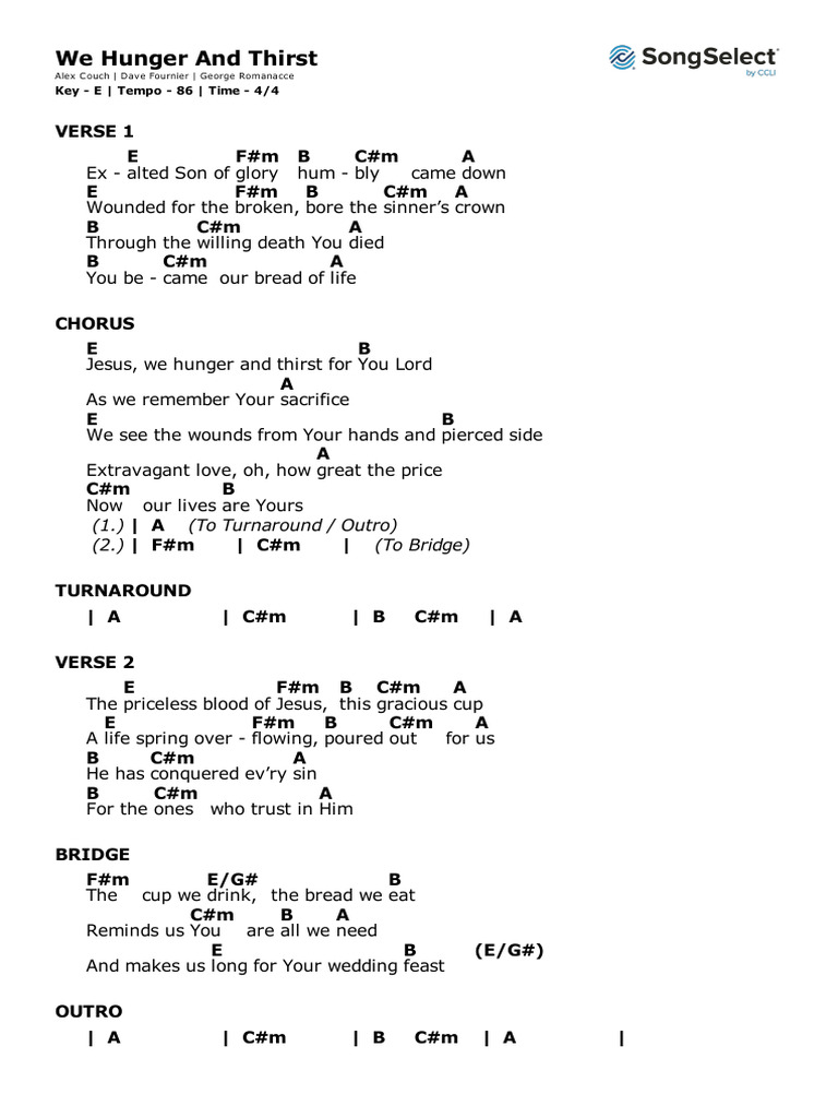 We Hunger and Thirst-chords-E | PDF
