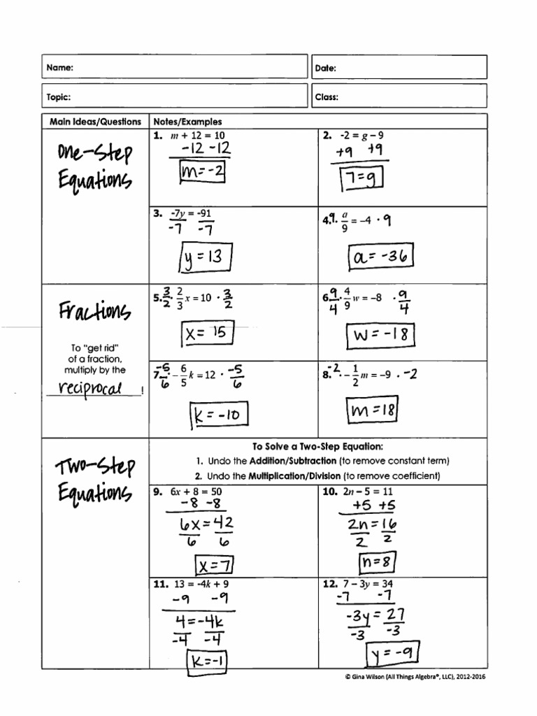 TwoStepEquationsNotesMazeActivity 1 | PDF