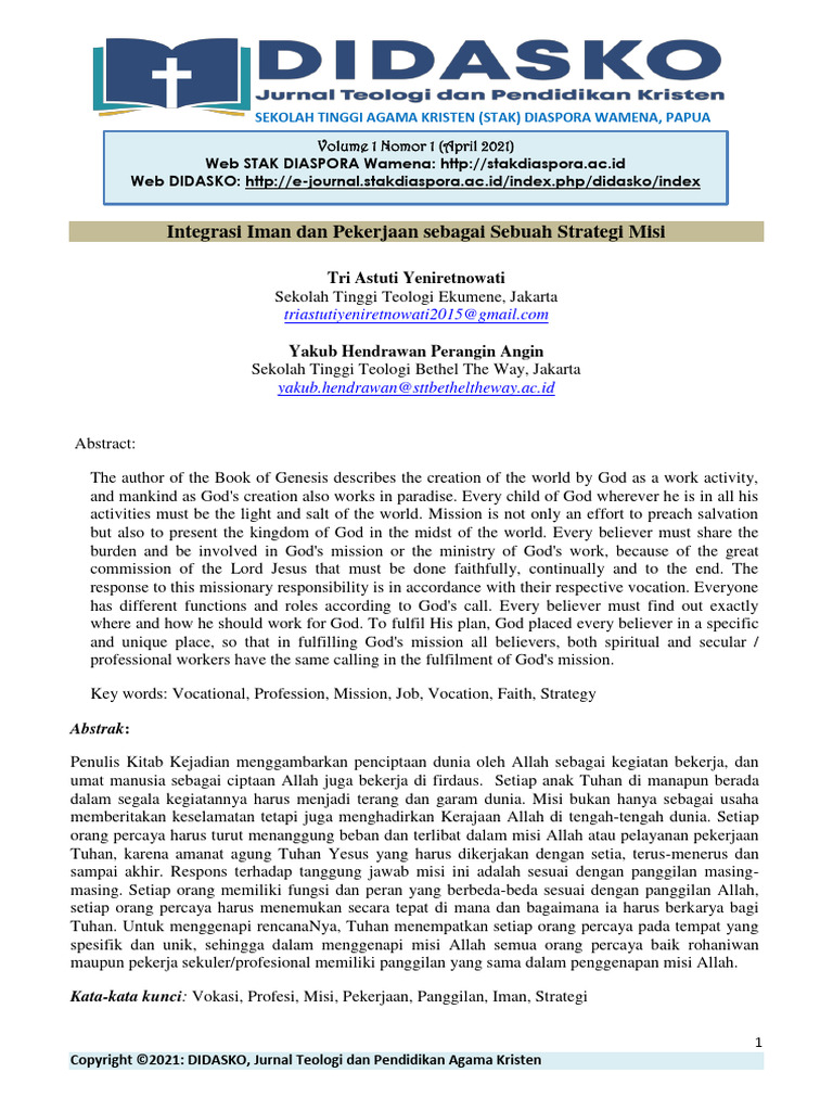 Integrasi Iman Dan Pekerjaan Sebagai Sebuah Strate | PDF