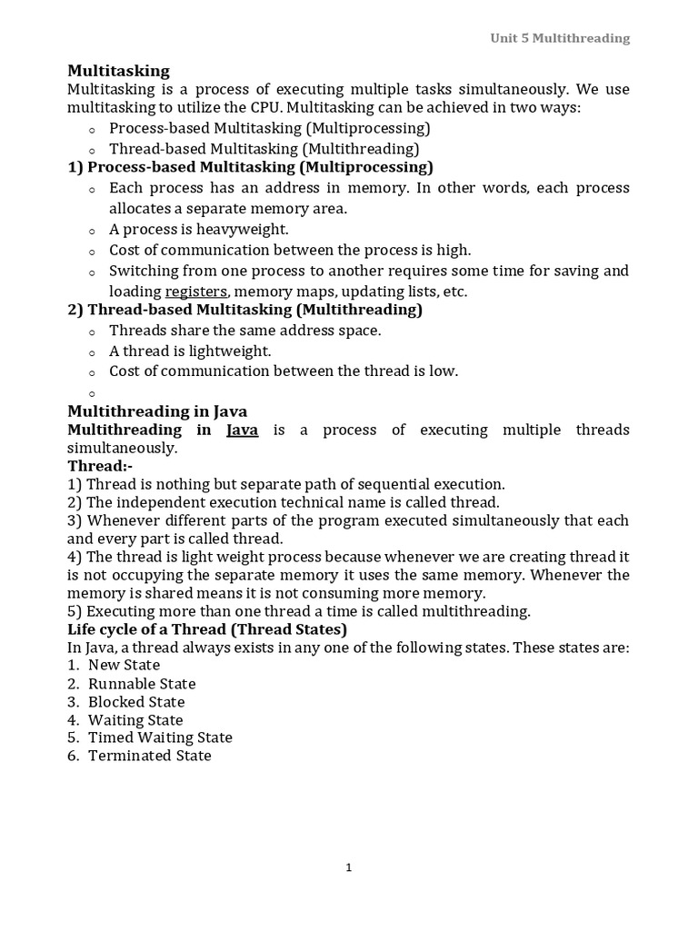 Unit 5 Multithreading | Download Free PDF | Process (Computing ... Unit 5 Multithreading | Download Free PDF | Process (Computing ...