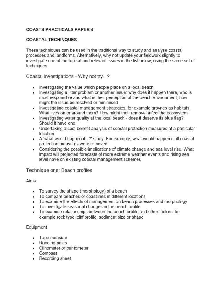 Coastal Techniques for Field Investigations | PDF | Beach | Physical ...