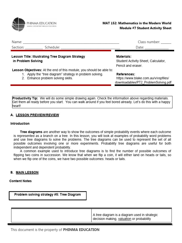 SAS07 MAT 152 - Tree Diagram | PDF | Probability | Cognition