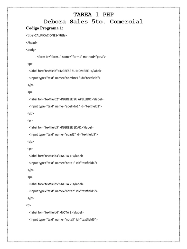 Tarea 1 PHP Códigos. | PDF