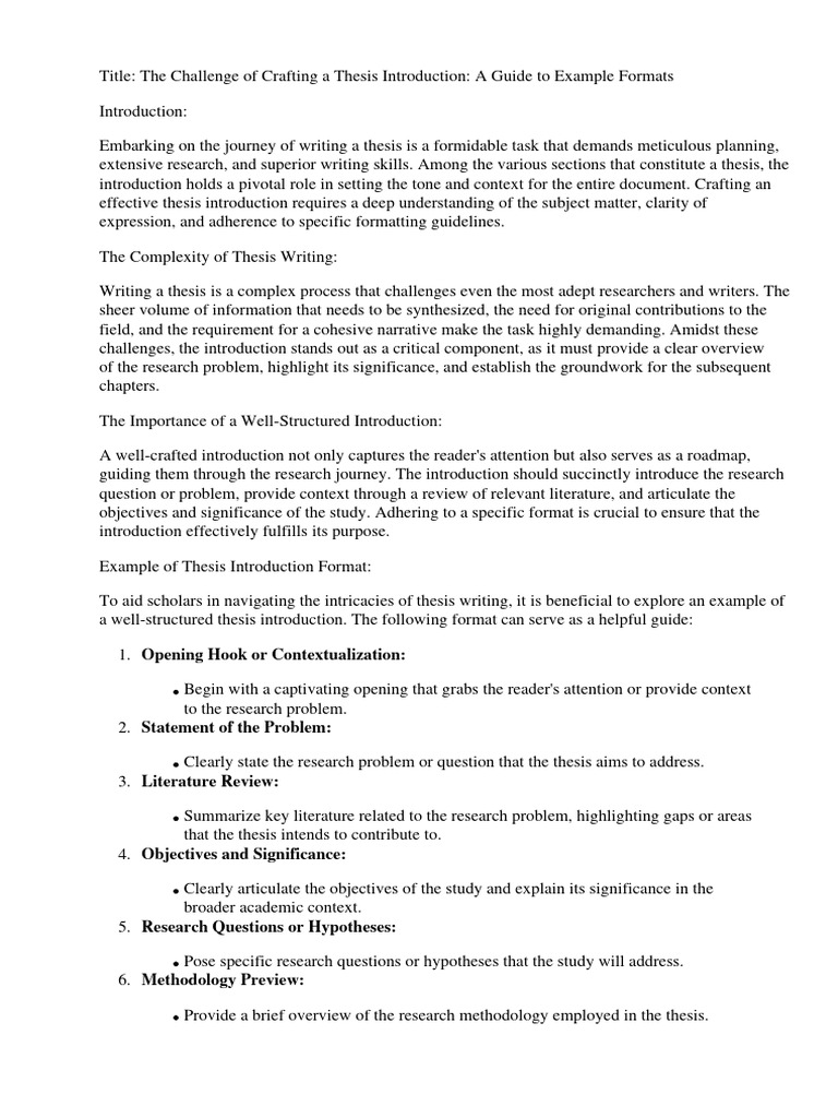 Example of Thesis Introduction Format | PDF | Thesis | Essays