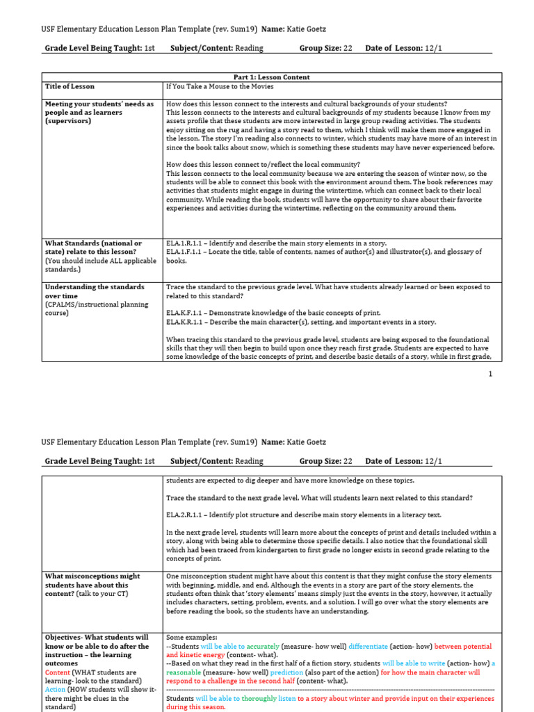 If You Take A Mouse To The Movies Lesson Plan 1 | PDF | Lesson Plan ...