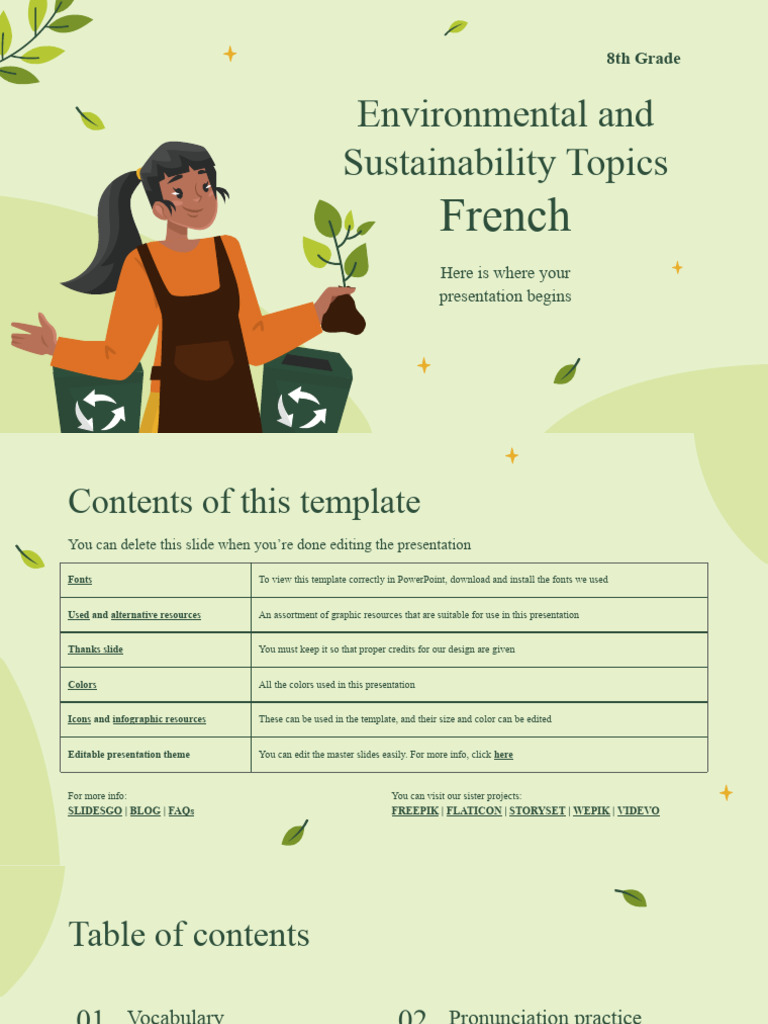 Environmental and Sustainability Topics - French - 8th Grade by ...