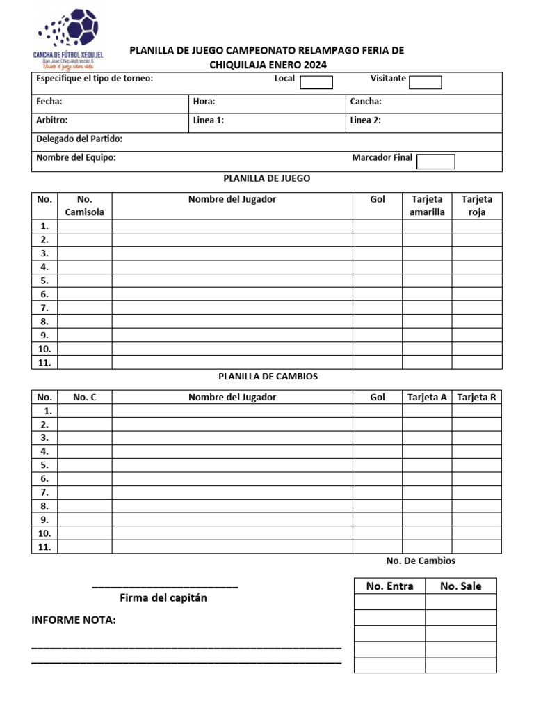 Planilla de Juego Campeonato Relampago Feria de | PDF | Deportes y ...