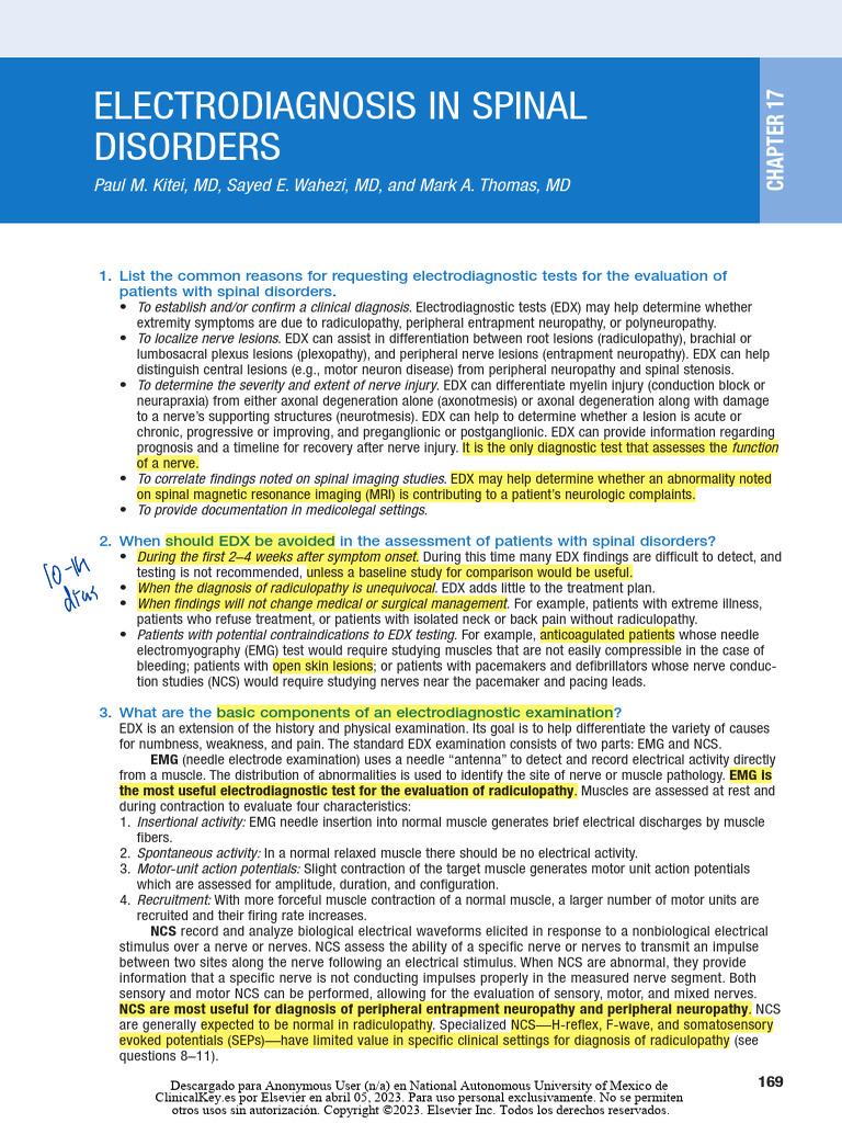 Electrodiagnosis in Spinal Disorders - Spine Secrets | PDF ...
