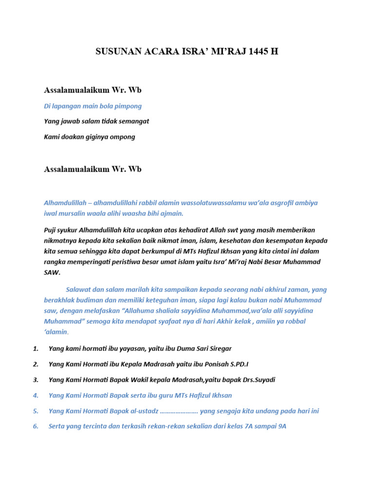 Susunan Acara Isra Mi'Raj | PDF