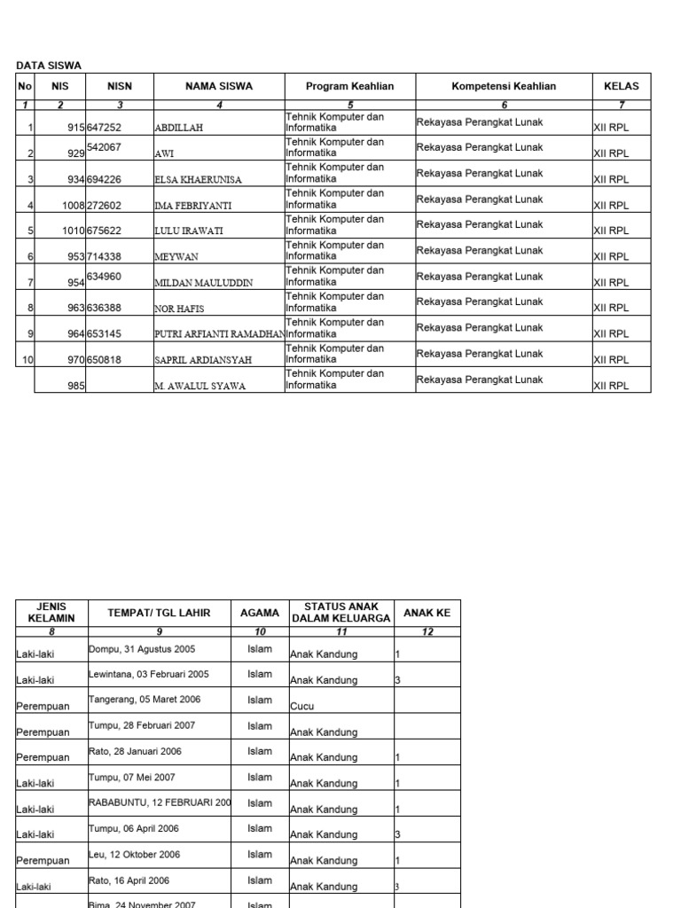 Raport Kelas XII RPL | PDF