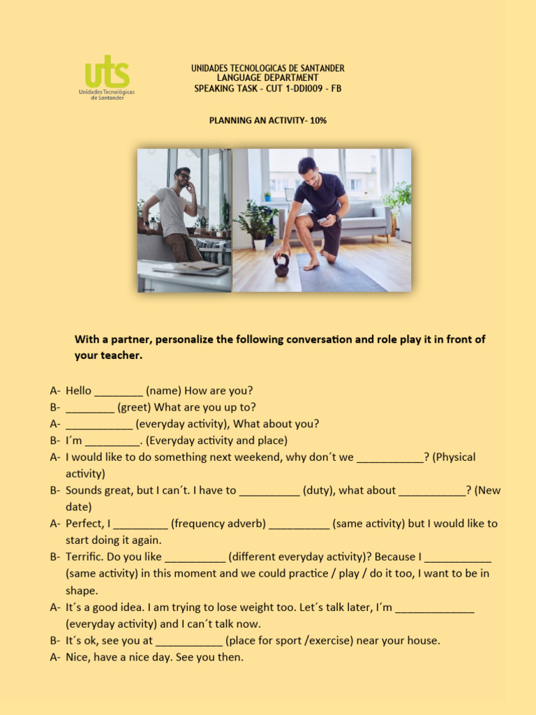 SPEAKING 1 - ENGLISH - 1 - Gustavo Bayona | PDF | Gramática | Léxico