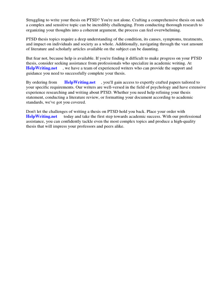 PTSD Thesis Topics | PDF | Psychological Trauma | Dissociation (Psychology)
