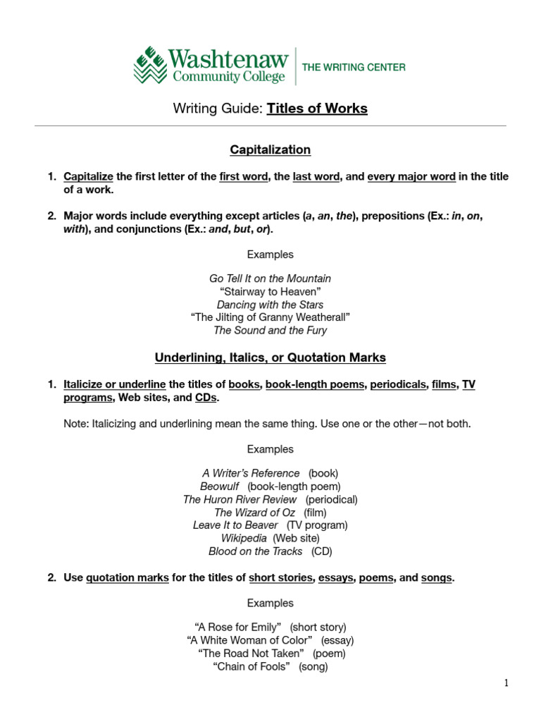 Titles of Works | PDF