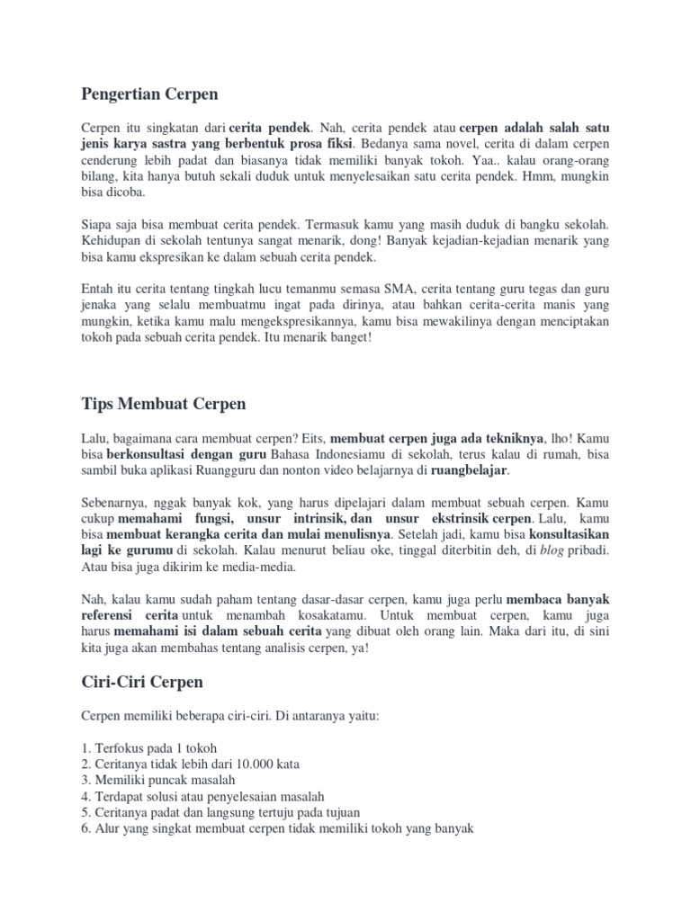 Materi Cerpen | PDF | Fiksi Misteri, Thriller, & Kejahatan | Puisi