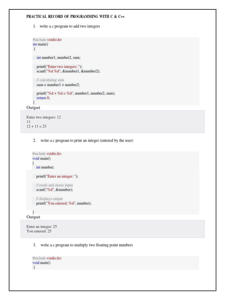 C&C++ Record | PDF | Division (Mathematics) | Pointer (Computer Programming)