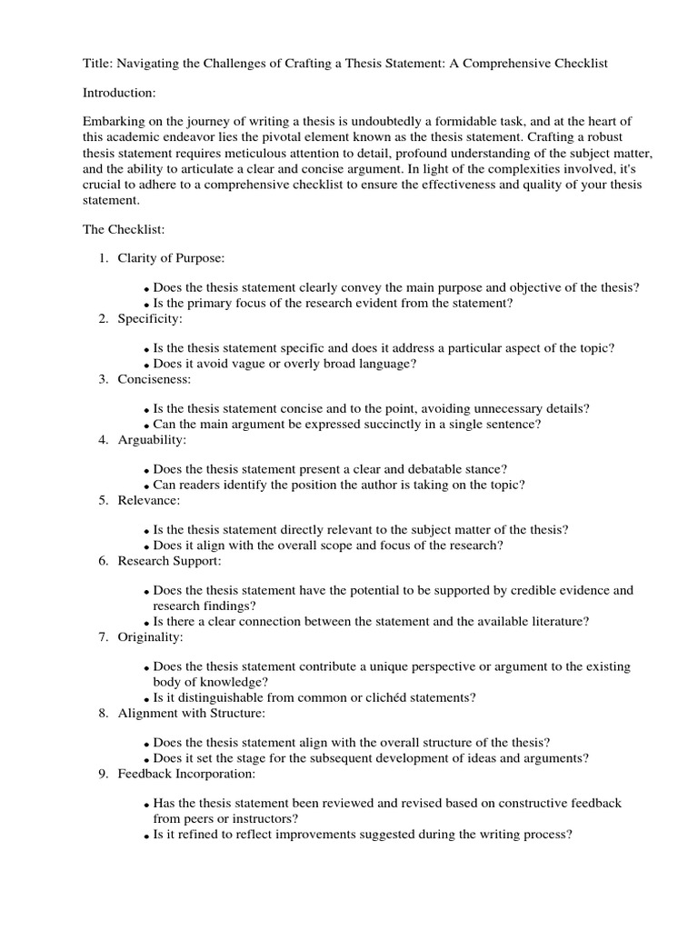 Checklist For A Good Thesis Statement | PDF | Career & Growth