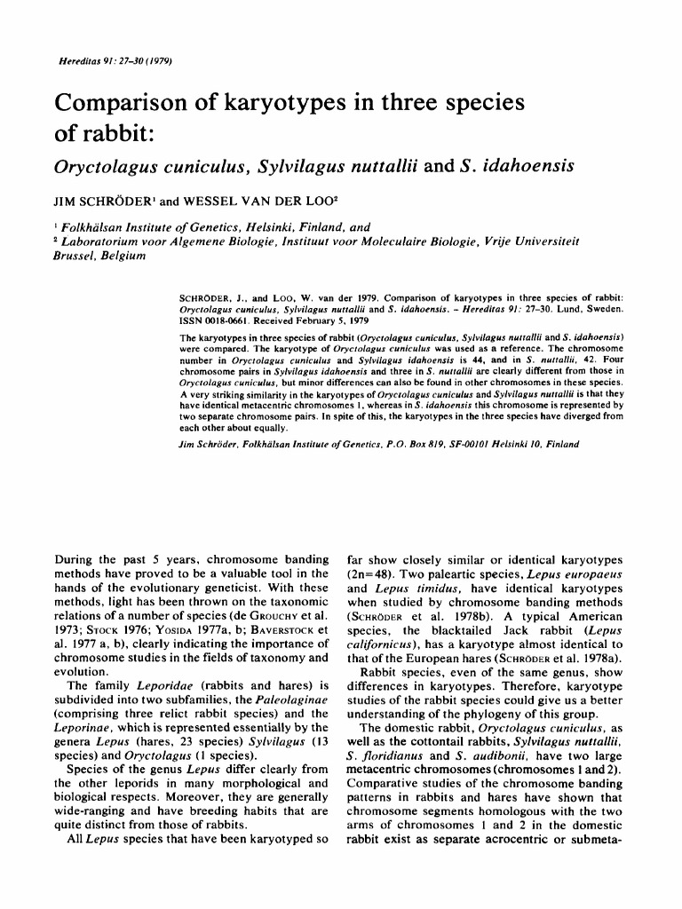 Hereditas - September 1979 - SCHRÖDER - Comparison of Karyotypes in ...