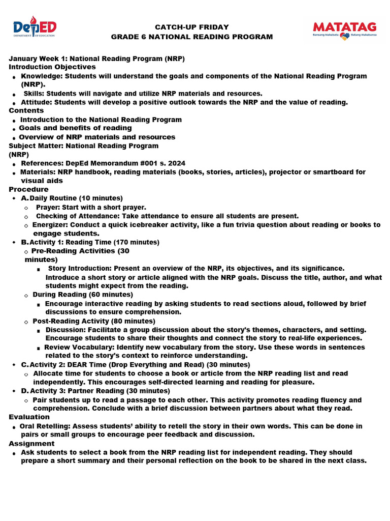 Grade 6 NRP | PDF | Reading Comprehension | Goal Setting