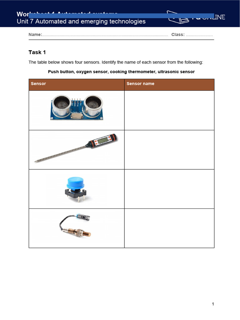 T1 Worksheet 1 | PDF | Sensor | Automation