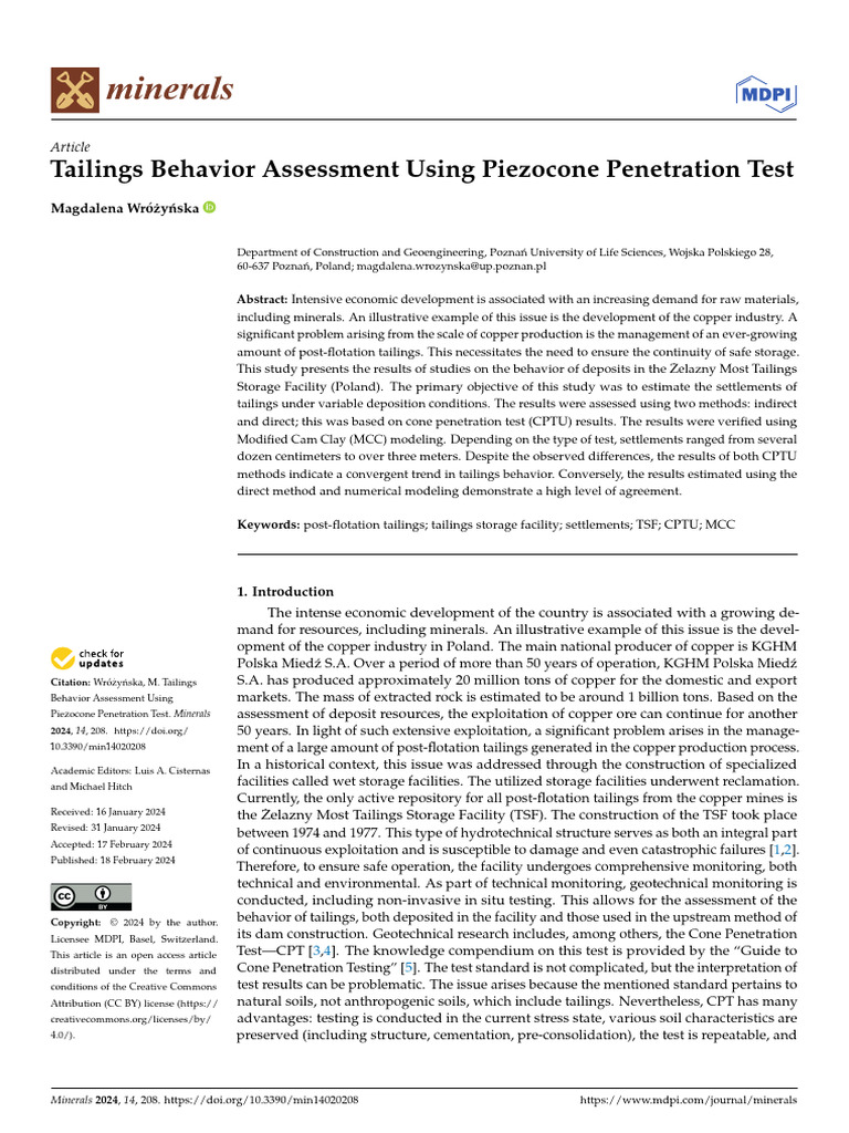 Tailings Behaviour Assessment Using Piezocone Penetration Test | PDF ...