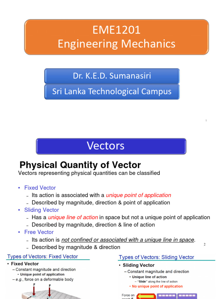 Eme1201 Lecture 2 Vectors And Forces Pdf Euclidean Vector Cartesian Coordinate System