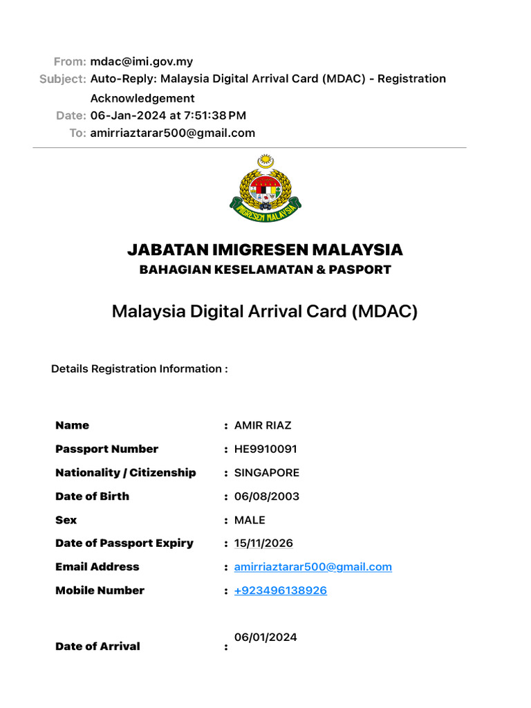 Auto-Reply: Malaysia Digital Arrival Card (MDAC) - Registration ...