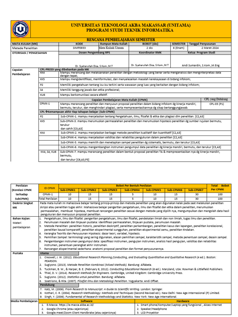 RPS METODE PENELITIAN BERBASIS OBE - BLENDED Syaharullah Disa | PDF ...
