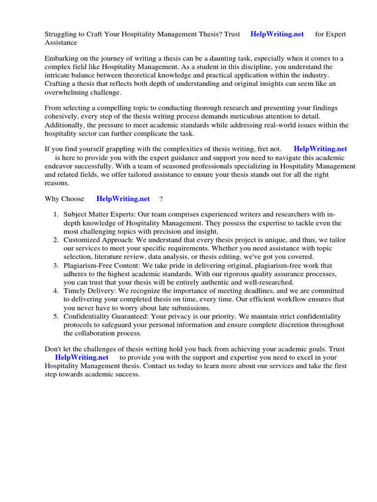 Thesis Topic for Hospitality Management | PDF | Tourism | Thesis