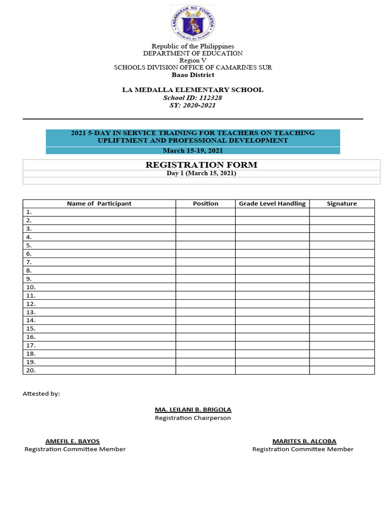 Registration Form For INSET 2020 | PDF | Governance | Public Administration